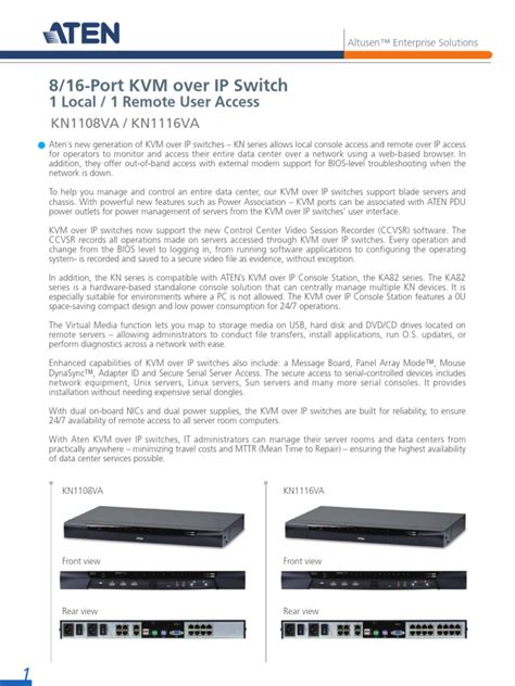 Kn1108va 1116va Kvm Over Ip Switch Ds En Pdf Computer Network Usb