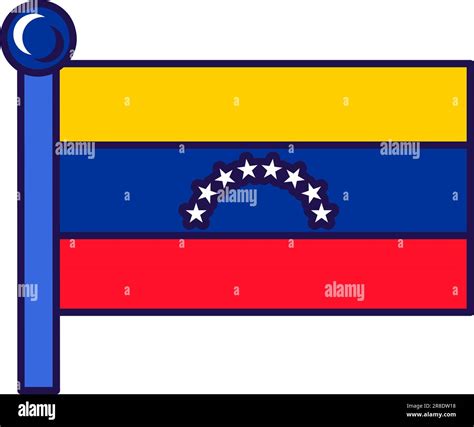 Venezuela Country Nation Flag On Flagpole Vector Horizontal Tricolor Of Yellow Blue And Wed