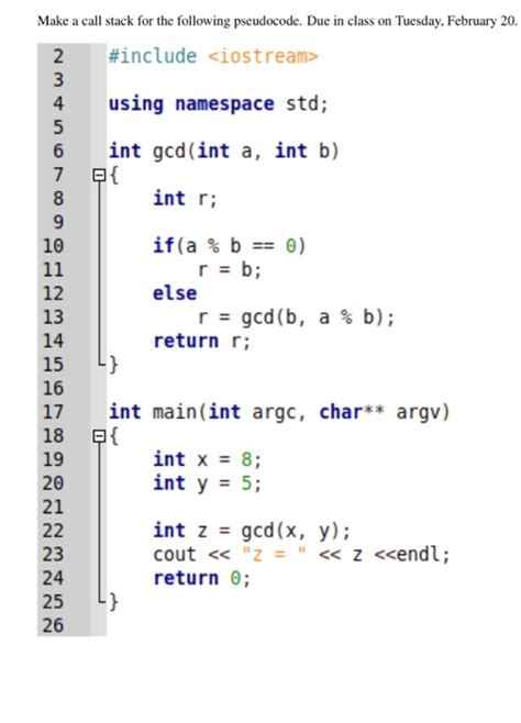 Solved Make A Call Stack For The Following Pseudocode Due