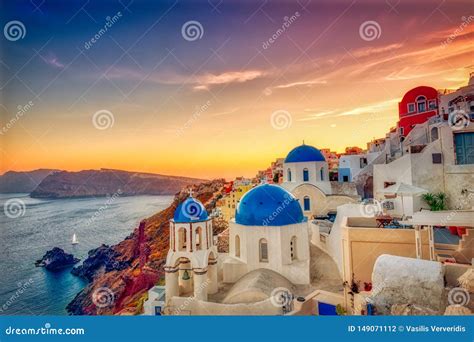 Oia Village In Santorini Island At Sunset Editorial Photography Image