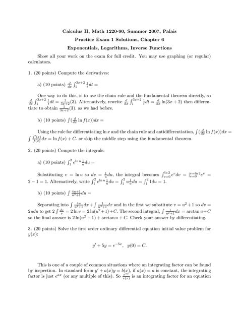 4 Problems On Derivatives And Integrals Exam 1 Math 1220 Docsity