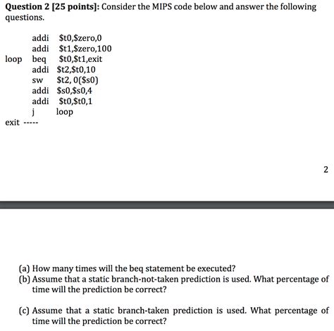 Question 2 25 Points Consider The Mips Code Below