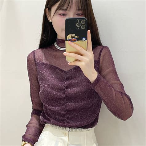 2025秋季新款韩版ol时尚百搭显瘦长袖网纱t恤女修身显瘦打底衫女