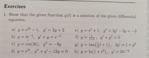 solved exercises 1 show that the given function y t is a