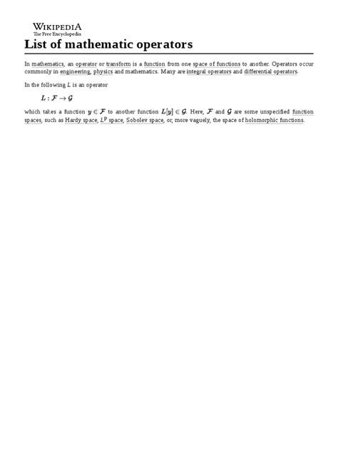 List Of Mathematic Operators Pdf