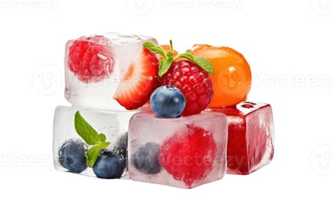Ai Generated Fruits In Ice Cubes Vibrant And Fresh 36334052 Png