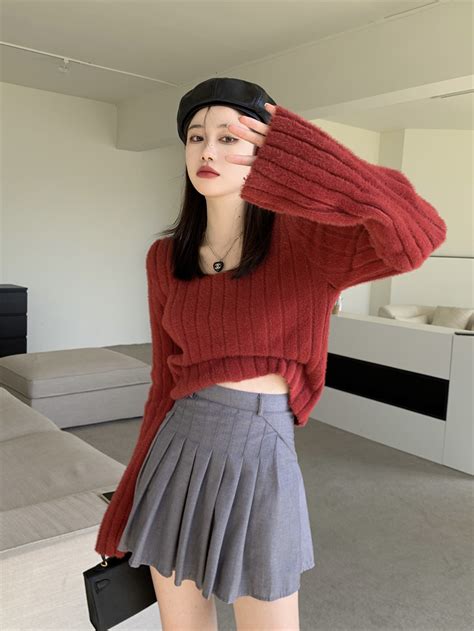 세인트룸 당일발송스퀘어넥 크롭 니트 티셔츠