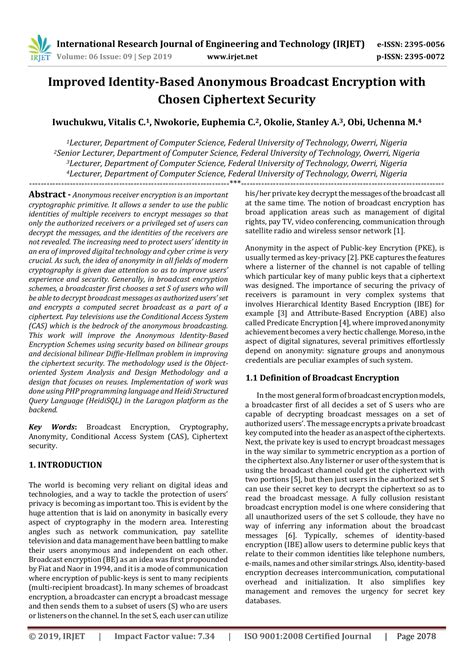 Irjet Improved Identity Based Anonymous Broadcast Encryption With