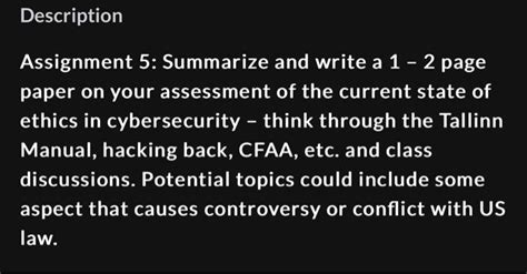 Description Assignment 5 Summarize And Write A 1 2