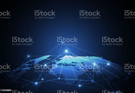 글로벌 네트워크 연결 글로벌 비즈니스의 세계지도 포인트 및 라인 구성 개념 벡터 일러스트 3차원 형태에 대한 스톡 벡터 아트 및