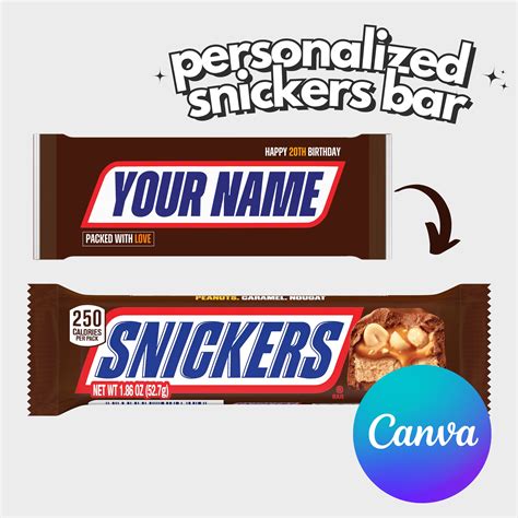 Custom Personalized Printable Snickers Bar Box Label Canva Template