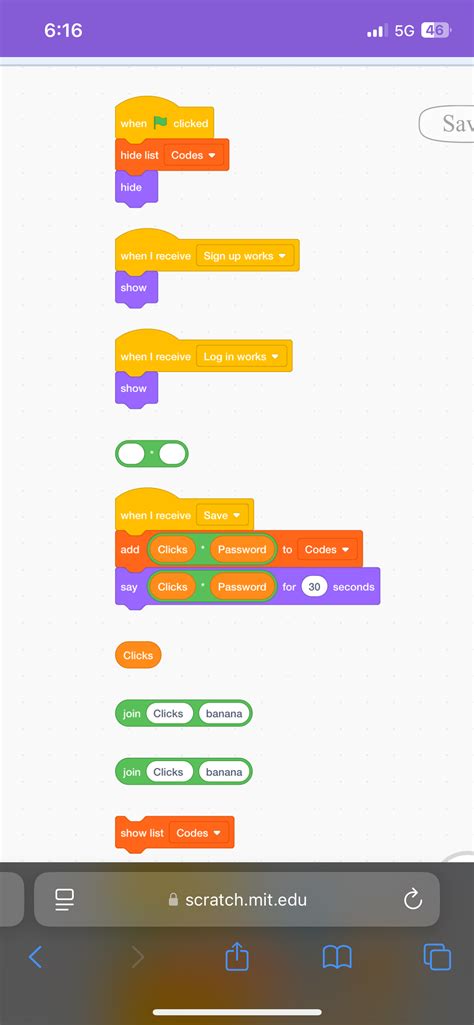 mit scratch i m trying to make a save load feature in my game but it