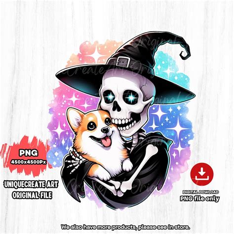 Skeleton Witch Hugging Corgi Halloween Png Digital Download Etsy