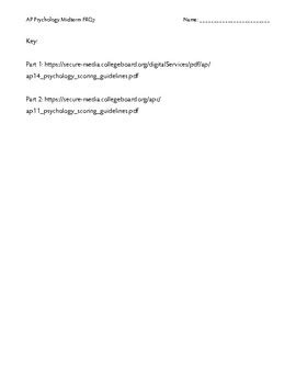 AP Psychology Midterm Free Response Questions FRQ Exam By Darth Harvey