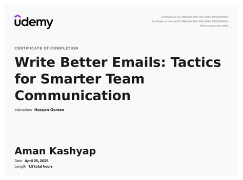 My Course Completion Certificate For Write Better Emails Tactics For Smarter Team