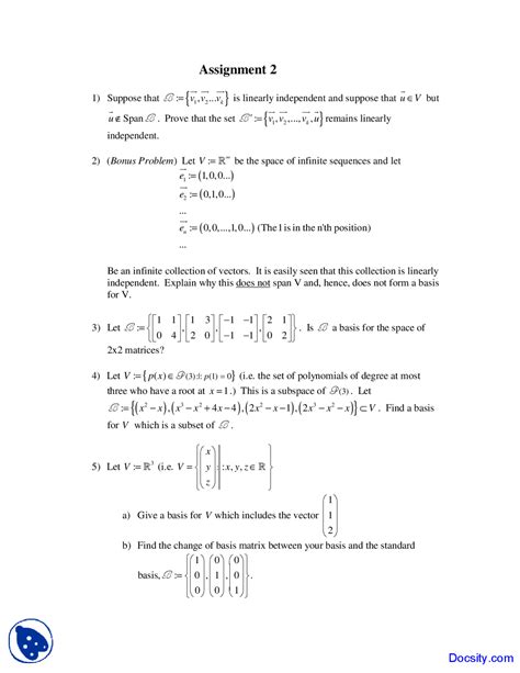 Infinite Sequences Math Assignment Docsity