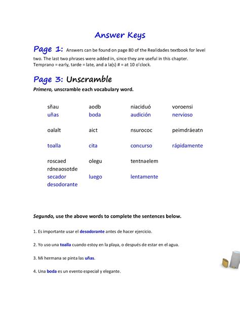 Clases De EspaÑol Answer Key Packet Nov 30