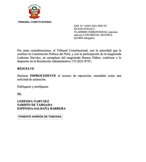 Post Tc Aclara Que No Anulará Sentencia Contra Vladimir Cerrón