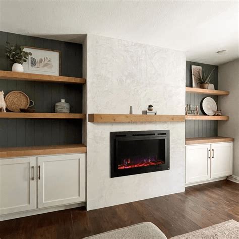 Encase Floating Natural Electric Fireplace Wood Mantel Built In