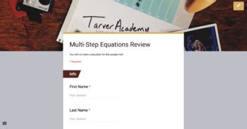 Multi Step Equations Adaptive Review Google Form By Tarver Academy