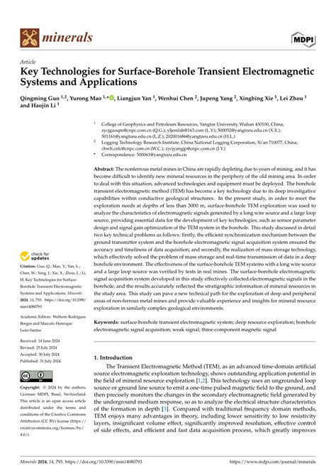 Pdf Key Technologies For Surface Borehole Transient Electromagnetic