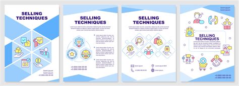 Selling Techniques Blue Brochure Template Methods Of Sales Leaflet Design With Linear Icons
