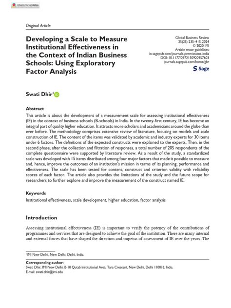 Dhir 2020 Developing A Scale To Measure Institutional Effectiveness In