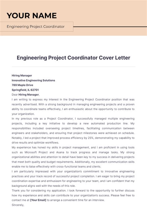 Free Engineering Project Coordinator Cover Letter Template To Edit Online