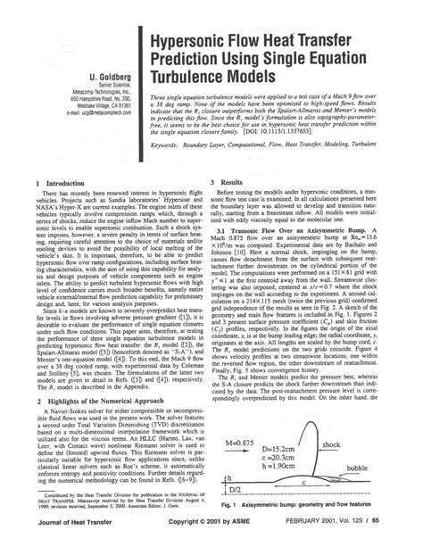 Pdf Hypersonic Flow Heat Transfer Prediction Using Single Equation Turbulence Models