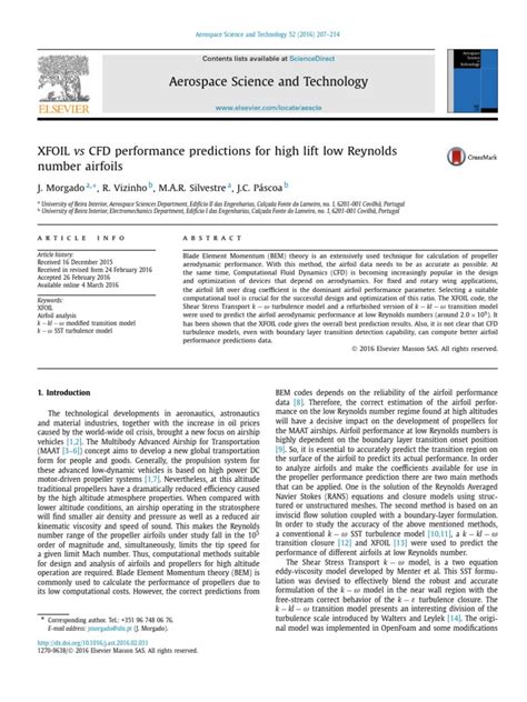 xfoil cfd performance prediction pdf lift force turbulence