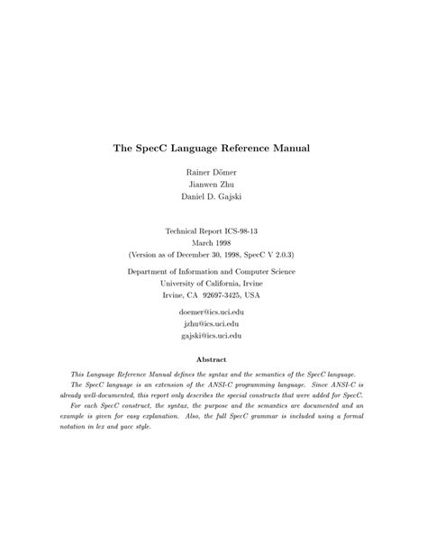 pdf the specc language reference manual