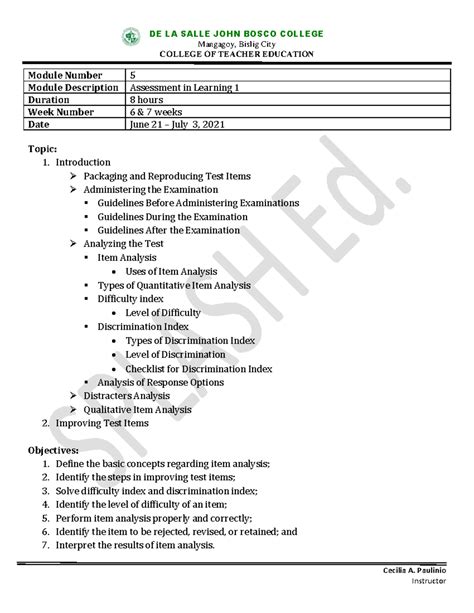 Assessment Module 5 Module Mangagoy Bislig City College Of Teacher Education Cecilia A