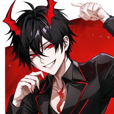 Damien As A Demon Male Short Black Hair Red Eyes