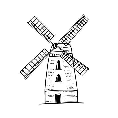 Premium Vector A Drawing Of A Windmill With A Black Outline That Says