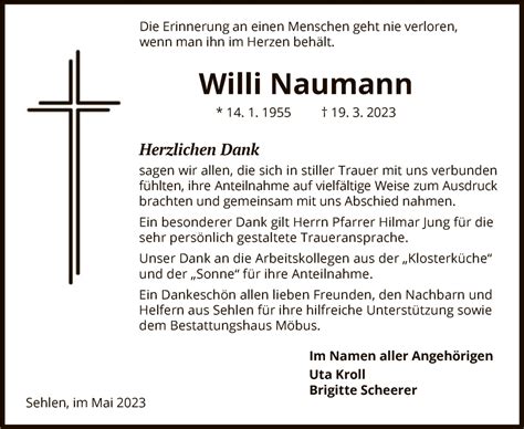 Traueranzeigen Von Willi Naumann Trauerhnade