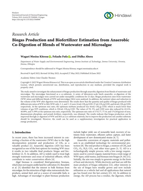 Pdf Biogas Production And Biofertilizer Estimation From Anaerobic Co Digestion Of Blends Of