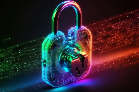 Premium Photo Abstract Holographic Neon Padlock Cyber Security Symbol