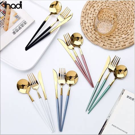 Luxury Gold Cutlery Stainless Steel 304 Cutlery Set Metal Spoons Sliverware Knife Spoons Fork