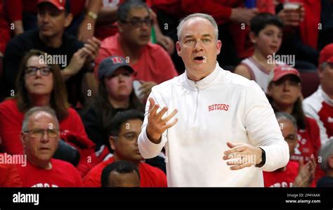 Rutgers Head Coach Steve Pikiell Coaches Against Northwestern During The Second Half Of An Ncaa