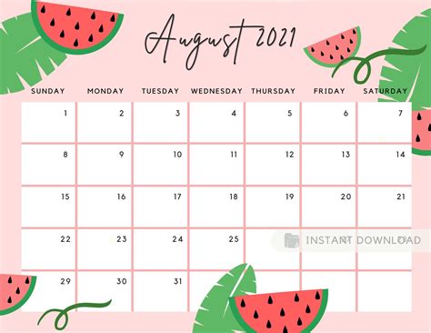Free August Calendar Printable Printable At A Glance