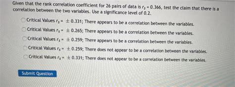 Solved Given That The Rank Correlation Coefficient For Chegg