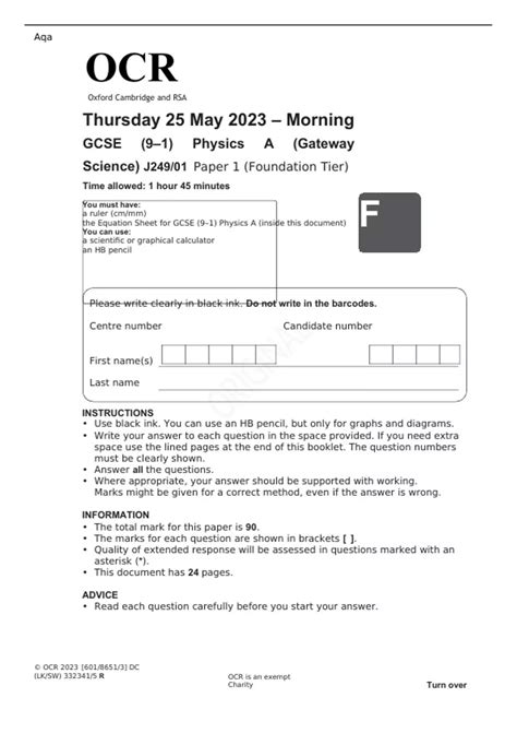 OCR GCSE Physics A Gateway Science J Paper Foundation Tier JUNE QUESTION
