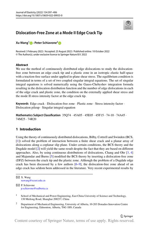 Dislocation Free Zone At A Mode Ii Edge Crack Tip Request Pdf