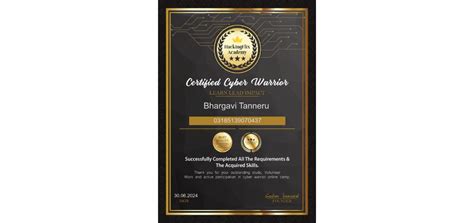 Tanneru Bhargavi Sai Lakshmi On Linkedin Certified Cyber Warrior Hackingflix