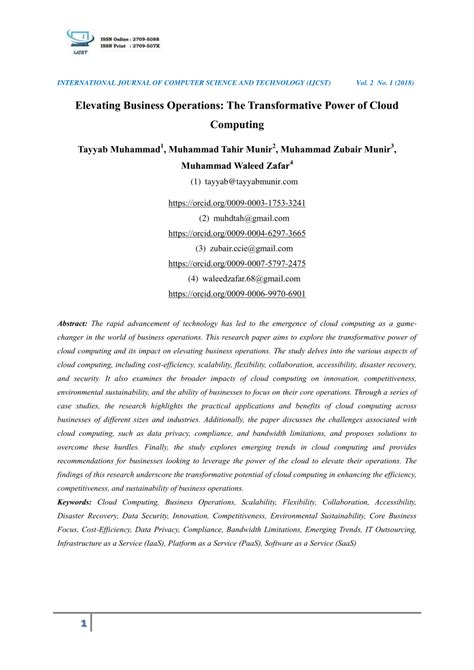 Pdf Elevating Business Operations The Transformative Power Of Cloud