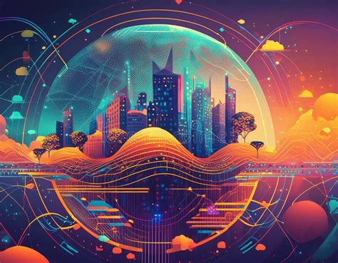 abstract digital world illustration with interconnected nodes and