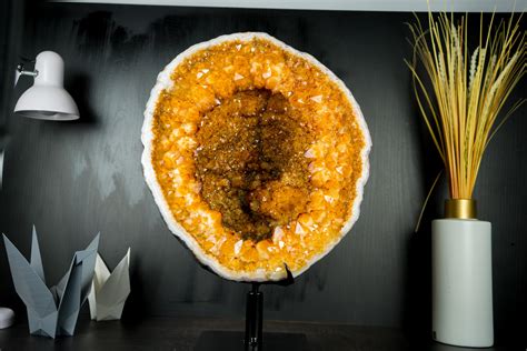 Citrine Geode With Rare Citrine Crown And Stalactite Flowers A