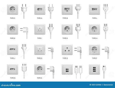 Power Sockets With Cords Different Types Of Plug Stock Vector Illustration Of Realistic Type