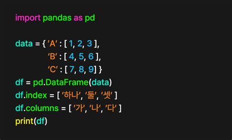 판다스 독학 강의 02 데이터프레임 행 인덱스와 열 이름 변경과 수정 강력맨