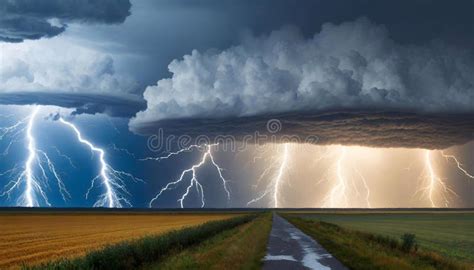 Spectacular Lightning Storms In Agricultural Fields Stock Image